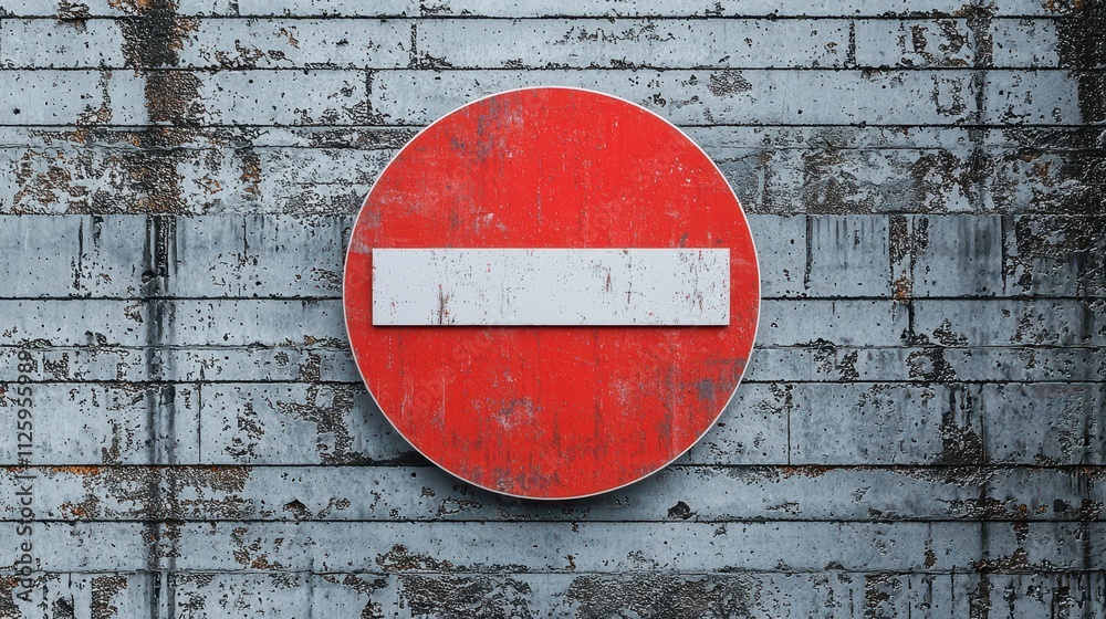 Modern Warning Sign with Red Circle and No Entry Symbol on Weathered ...