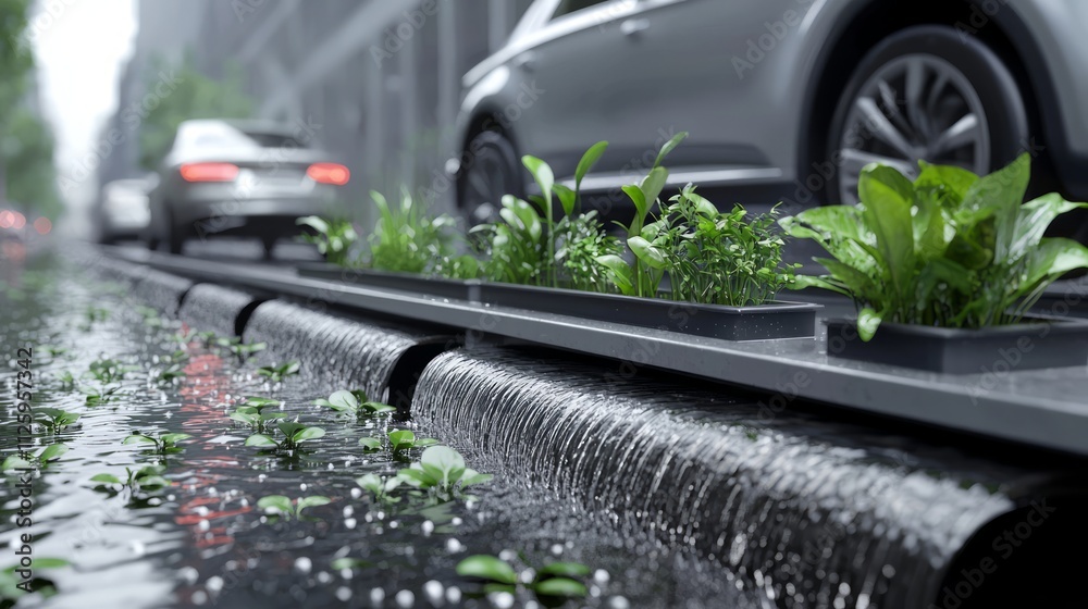Stock-Illustration „Rainwater harvesting through large drainage pipes ...