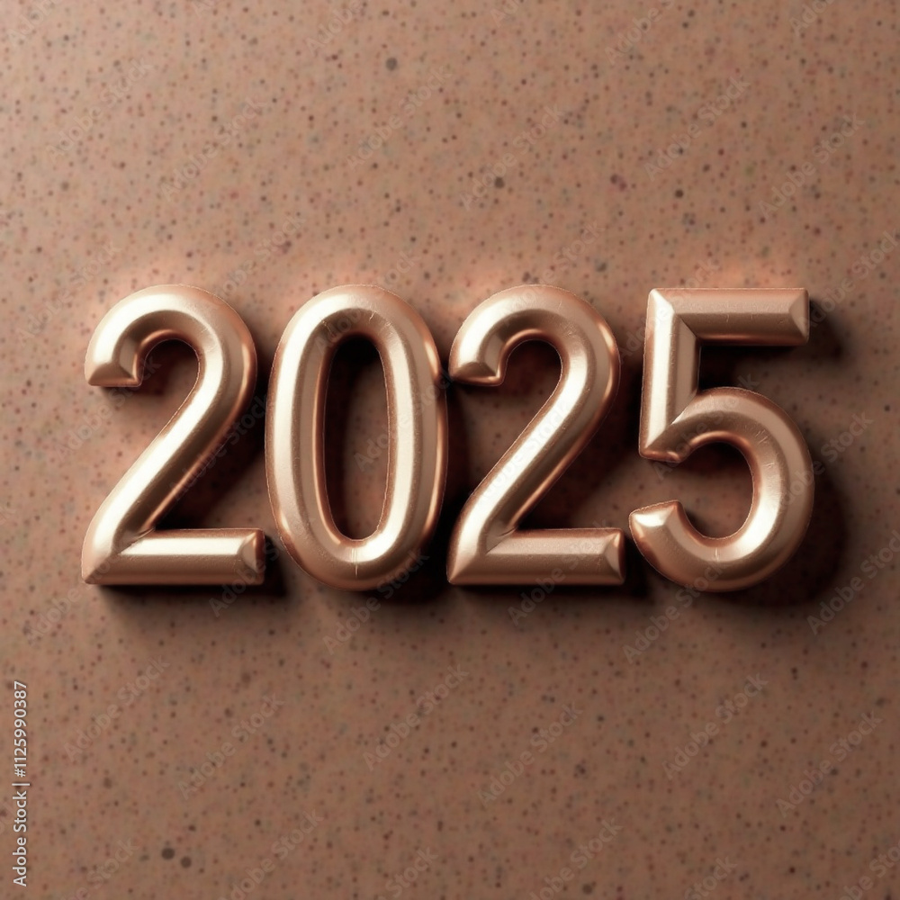 Metal numbers for the year 2025 on a brown background. The numbers ...