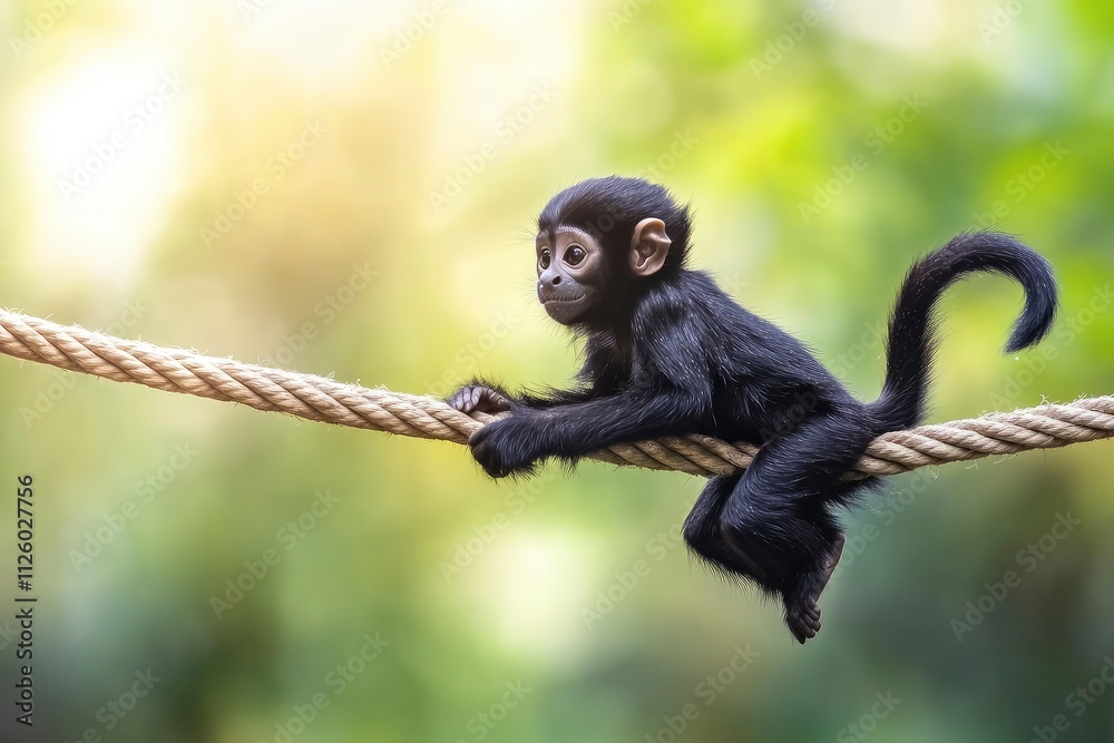 Colombian spider monkey (Ateles fusciceps rufiventris) swinging on a ...