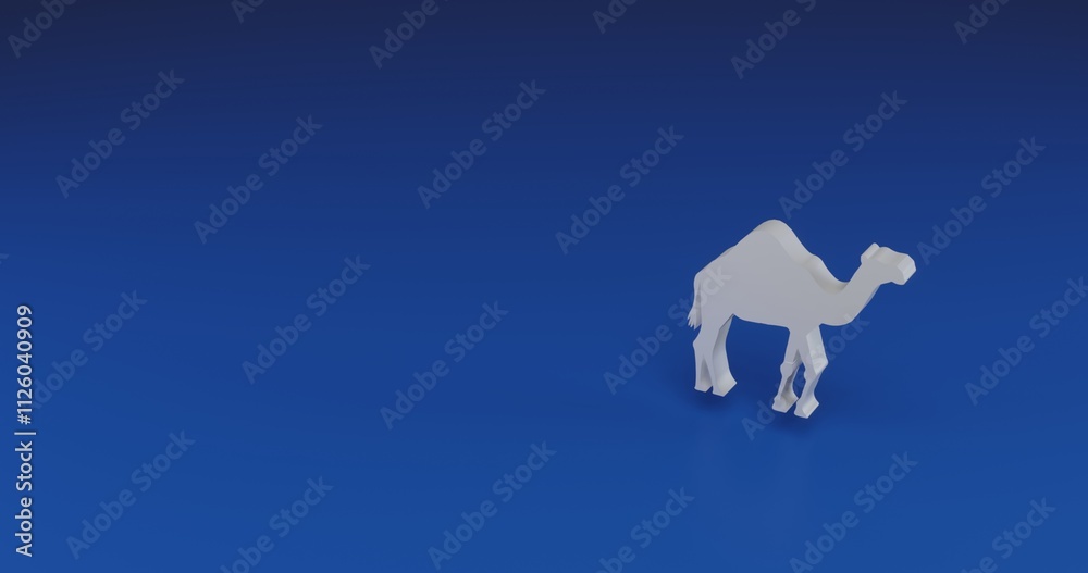 Isolated realistic white camel symbol with shadow. Located on the right ...