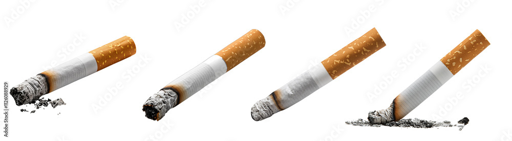 Four stages of cigarette burning, isolated on a white background. Stock ...