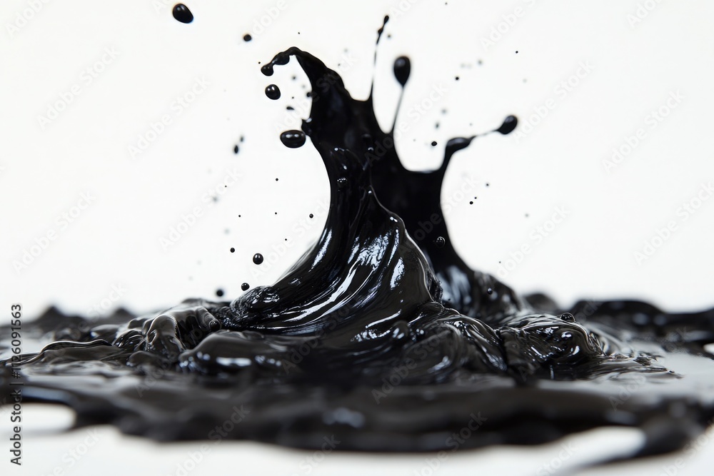 create a dreamlike image of a floating blob of pouring molten tar ...