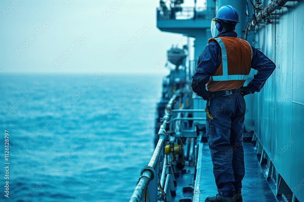 Marine worker observes ocean horizon offshore vessel professional photo ...