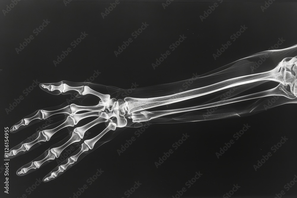 A clear depiction of a human arm's skeletal structure showcases the ...