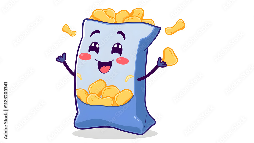 Cute happy smiling chips pack juggles. Vector cartoon character ...