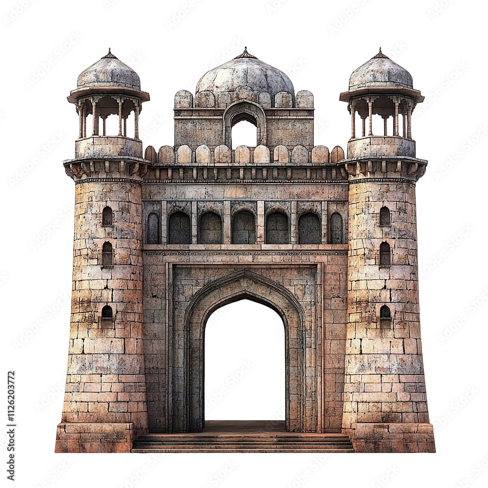 3D front view illustration of the Golconda Fort Indian monument ...