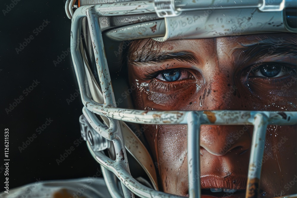 This powerful portrayal captures a young football player with striking ...