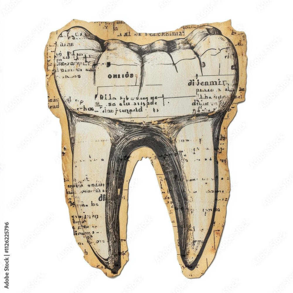 Vintage scrapbook style collage paper cutout of tooth structure on ...