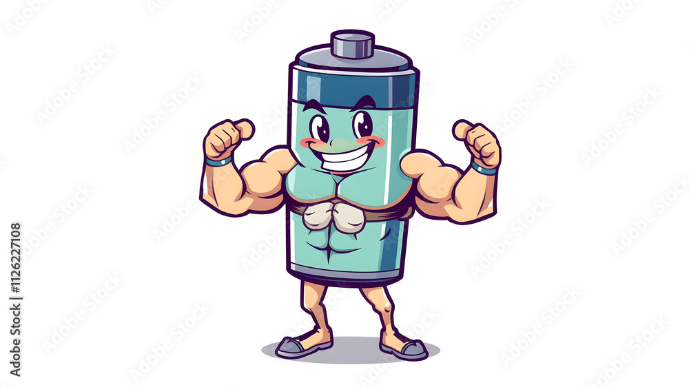 the muscular battery character is posing showing his muscles , cute ...