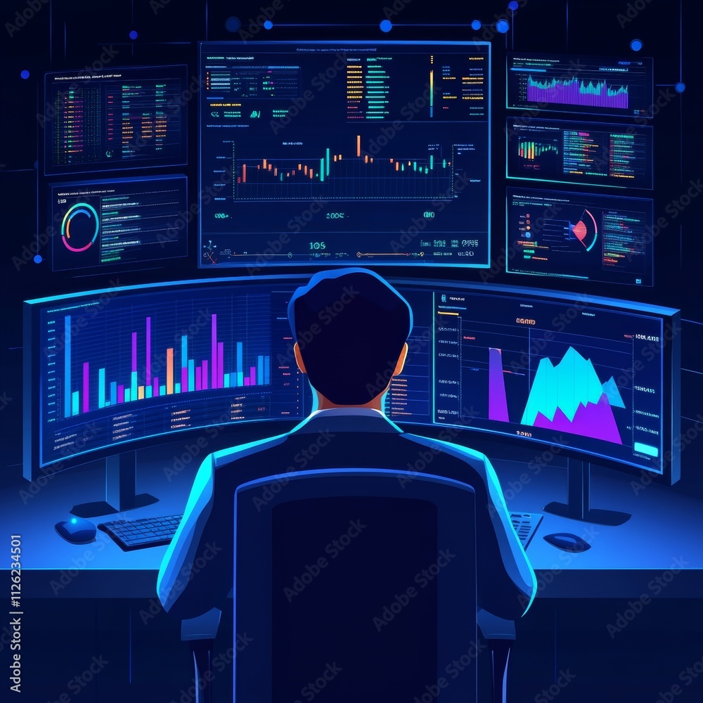 Ilustración de Stock Management data System KPI connected in database ... Ilustración de Stock Management data System KPI connected in database ...