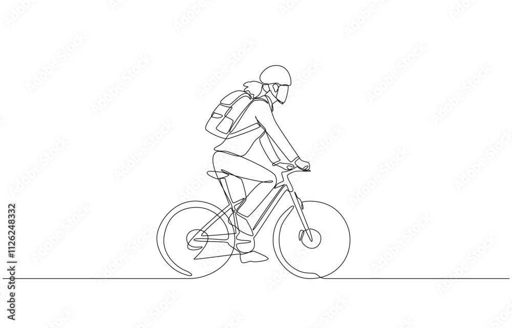 Continuous one line drawing of young female office worker riding ...