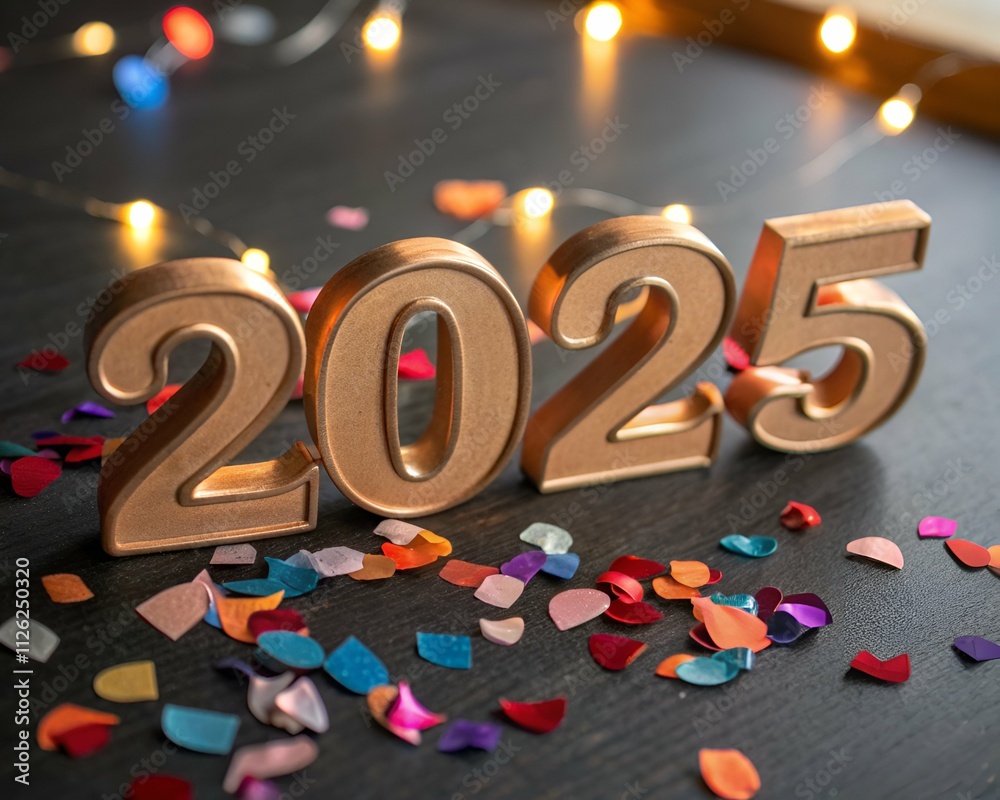 Sparkling New Year 2025 Celebration Image, Golden 3D numerals "2025 ...