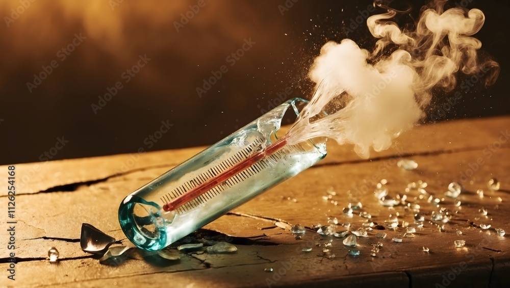 Shattered Thermometer with Mercury Vapor Rising in Sweltering Heat ...