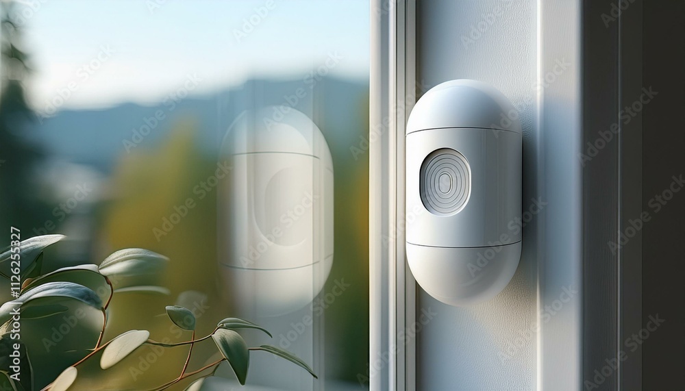 Generated image White magnetic contact sensor attached to a window ...
