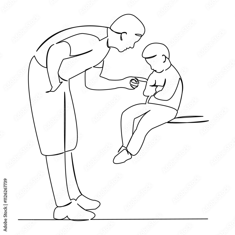 One continuous single drawing line art flat doodle child, parent ...