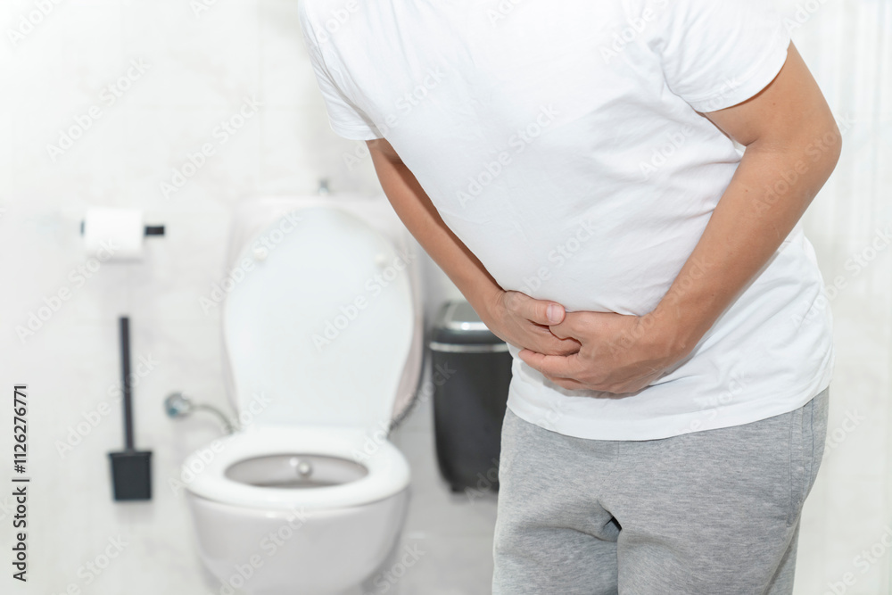 Men have stomachache and use their hands to hold their stomach In the ...