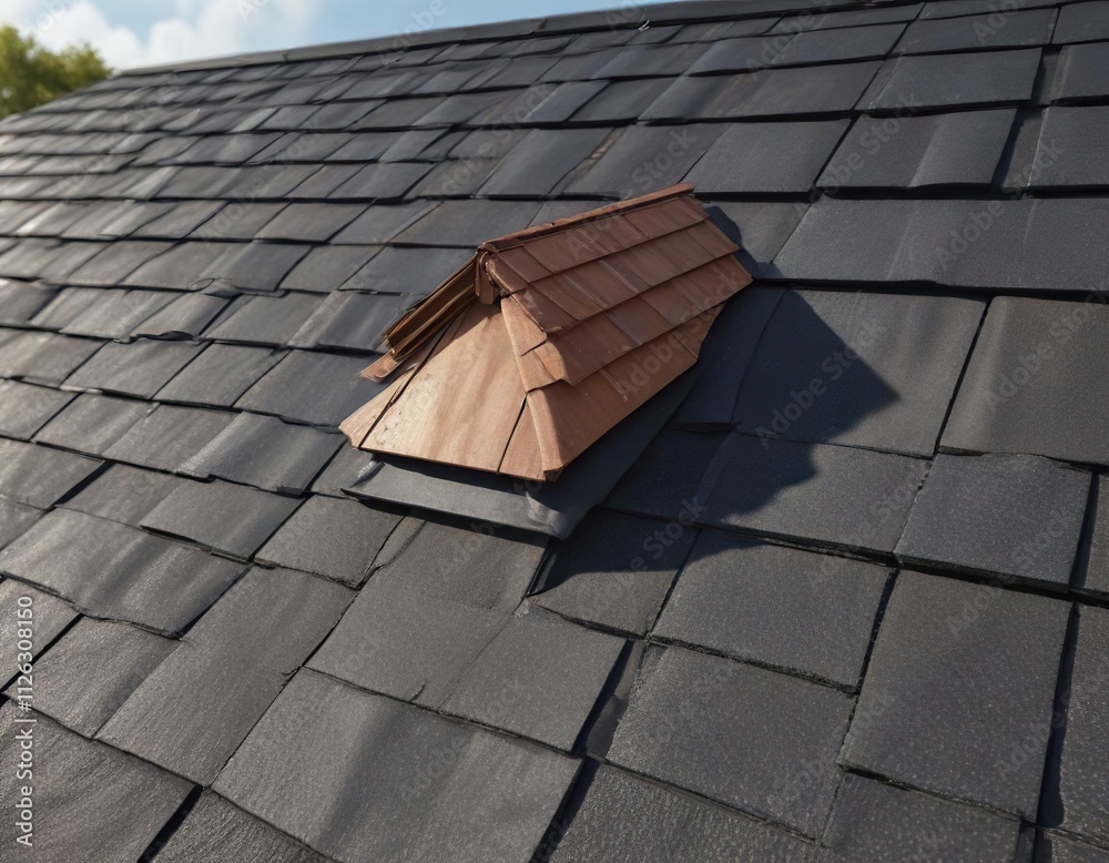 Gable roof with ridge cap and valley on asphalt shingle, roofing ...