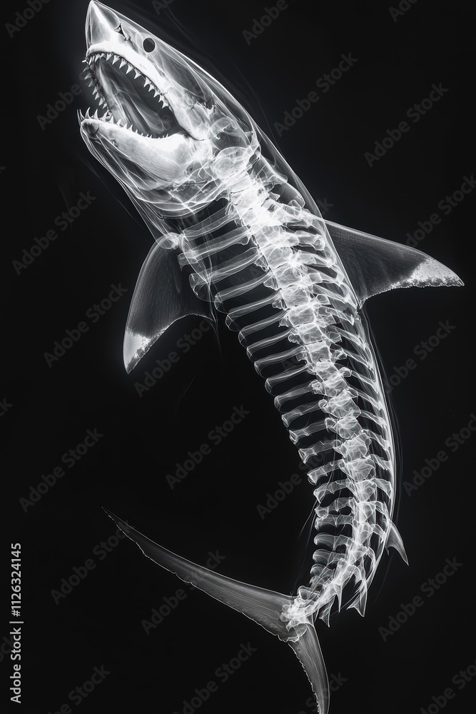 X-ray Image of Shark Displaying Skeletal Structure and Anatomy Stock ...