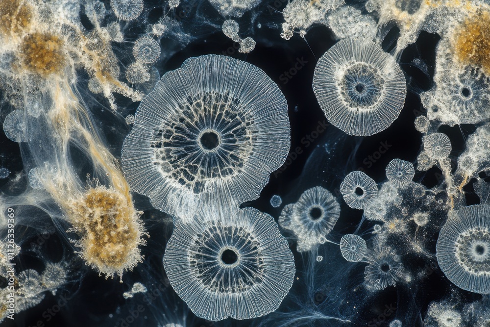 Exploring mold spores magnified under scientific lens laboratory ...