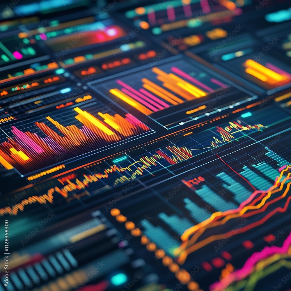 Vibrant Animated Data Visualization with Charts and Graphs Stock Illustration | Adobe Stock