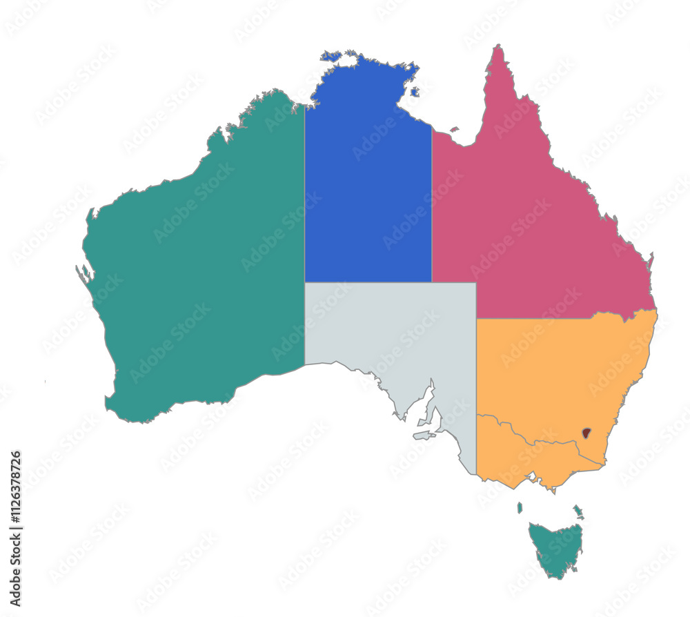 Detailed Political Map of Australia with States and Territories Stock ...