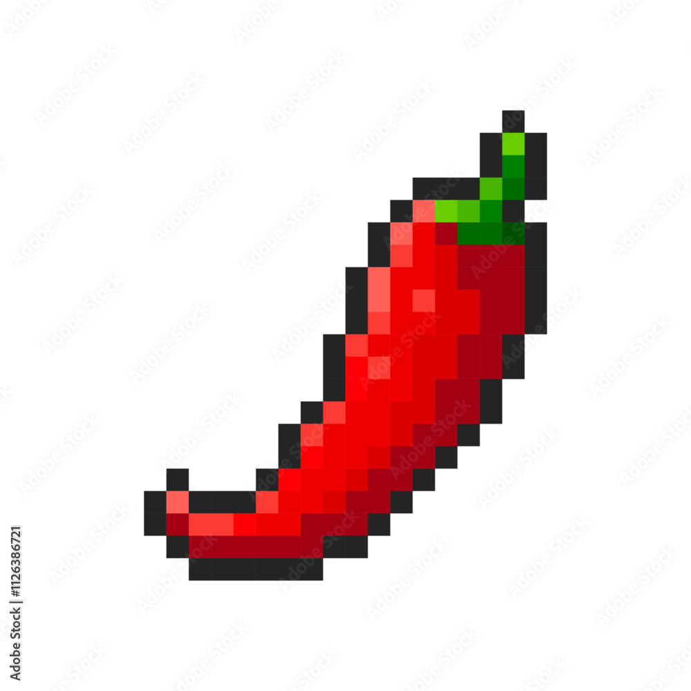 Pixel red chili pepper isolated on transparent background. Pixelated ...