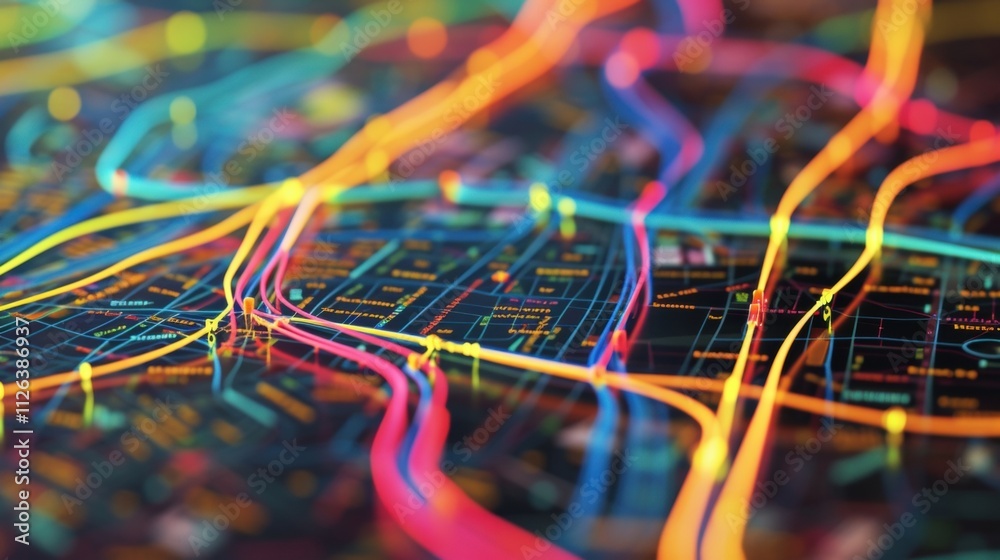 Colorful lines representing innovative transportation routes are ...