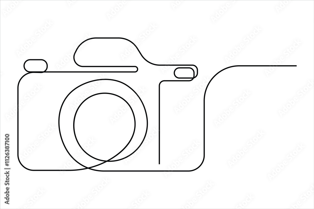 Continuous camera one line art drawing of sketch and outline vector art ...
