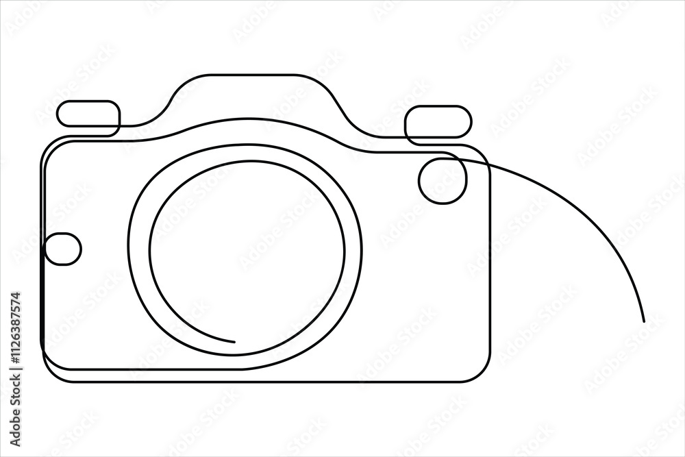 Continuous camera one line art drawing of sketch and outline vector art ...