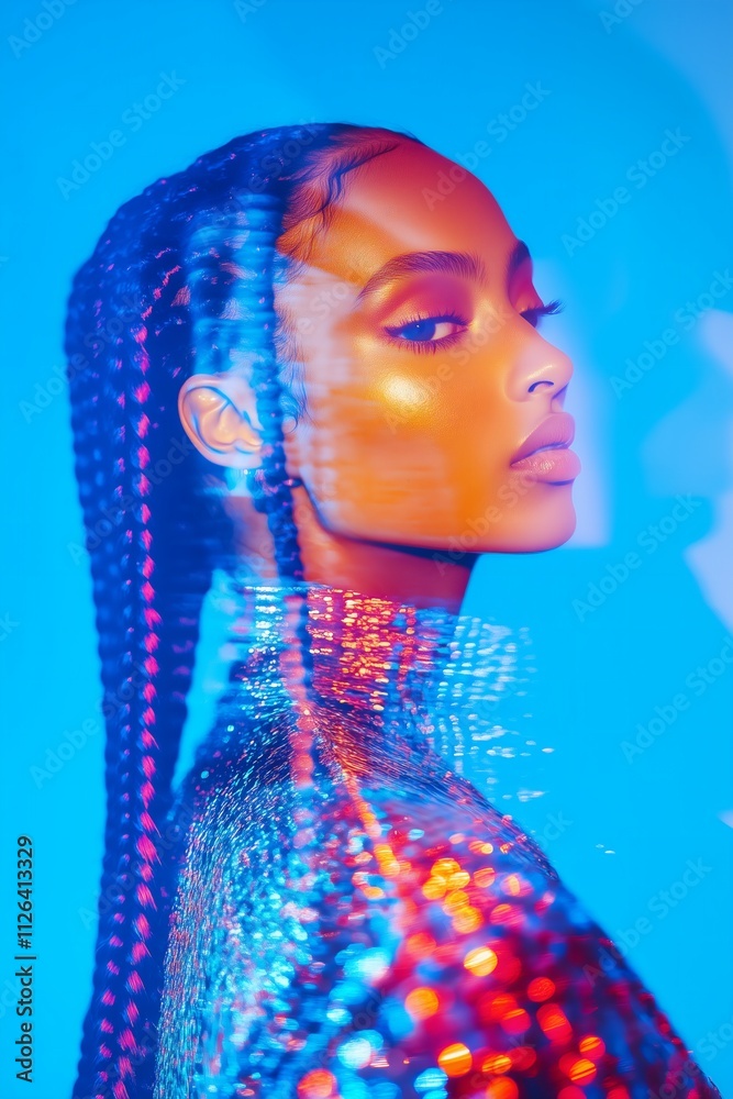 PFP, digital Avatar woman with blue braids wearing metallic top on a ...