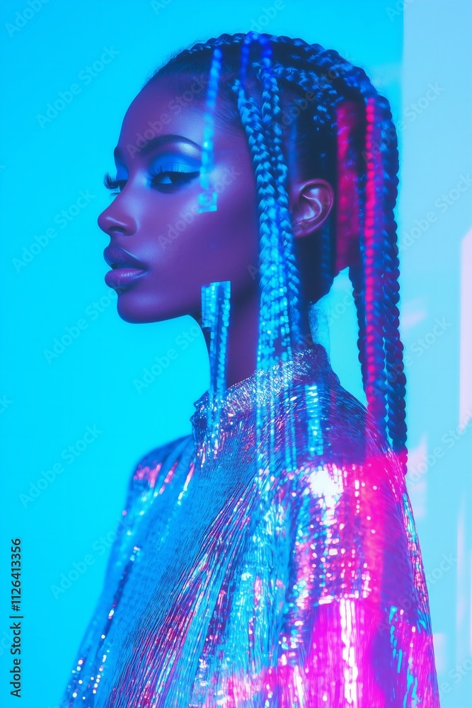 PFP, digital Avatar woman with blue braids wearing metallic top on a ...