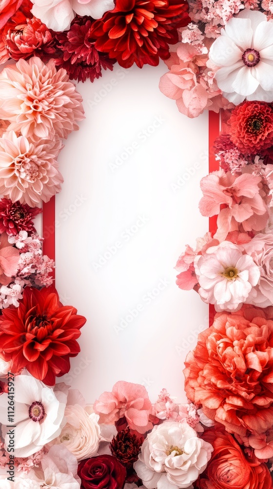 Colorful Frame with Red Borders and Flowers, perfect for decorative and ...