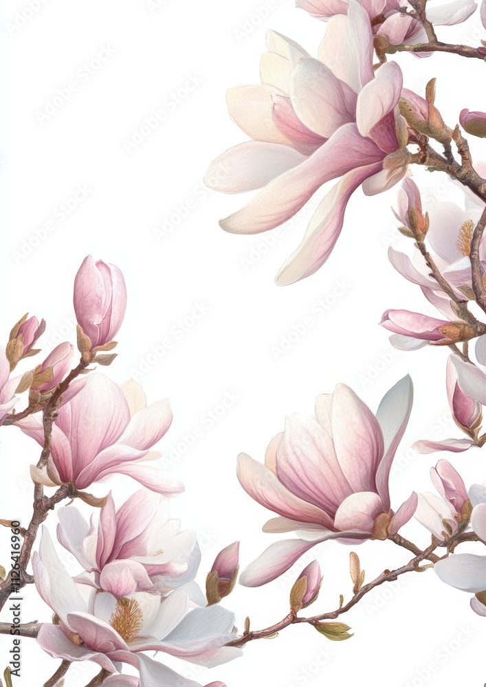 Delicate Pastel Page Border Frame with Light Magnolias for Spring ...