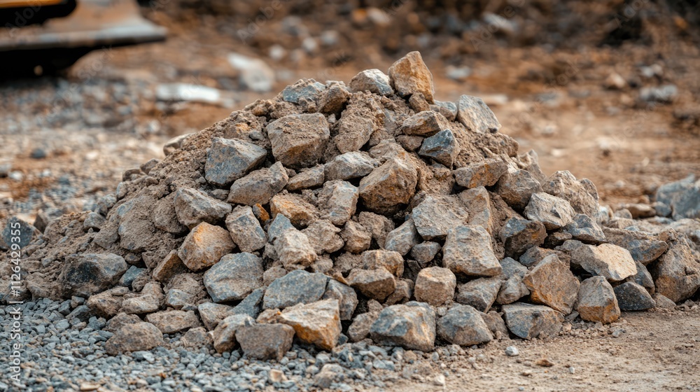 Large pile of crushed natural stone rubble on construction site suited ...