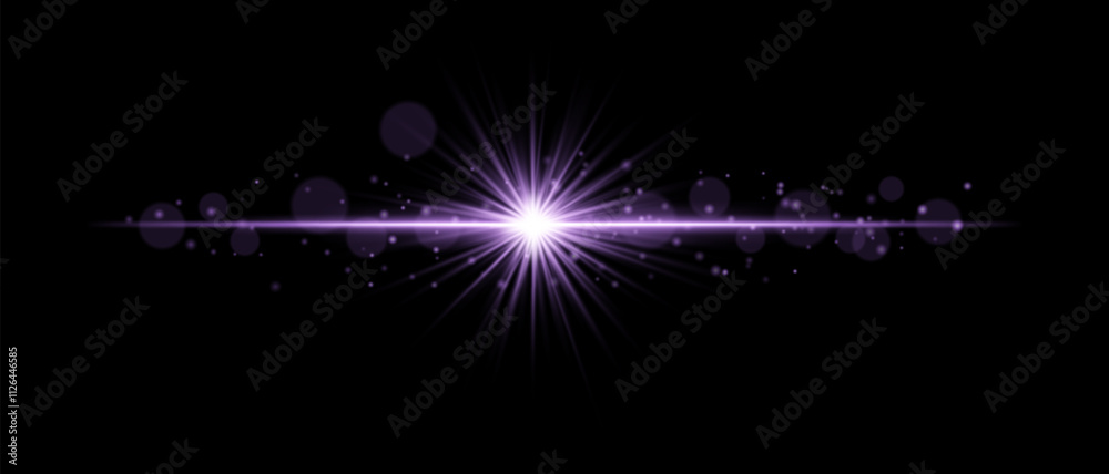 Purple sparkle effect. Radiant purple beams, glowing light bursts ...