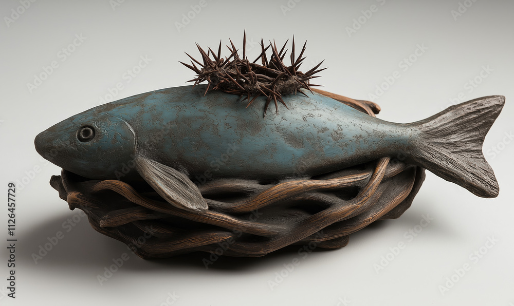 Jesus Fish Symbol with Crown of Thorns Stock Photo | Adobe Stock