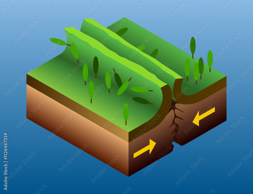 Seismic activity diagram. Vector isometric Earth crust compression ...
