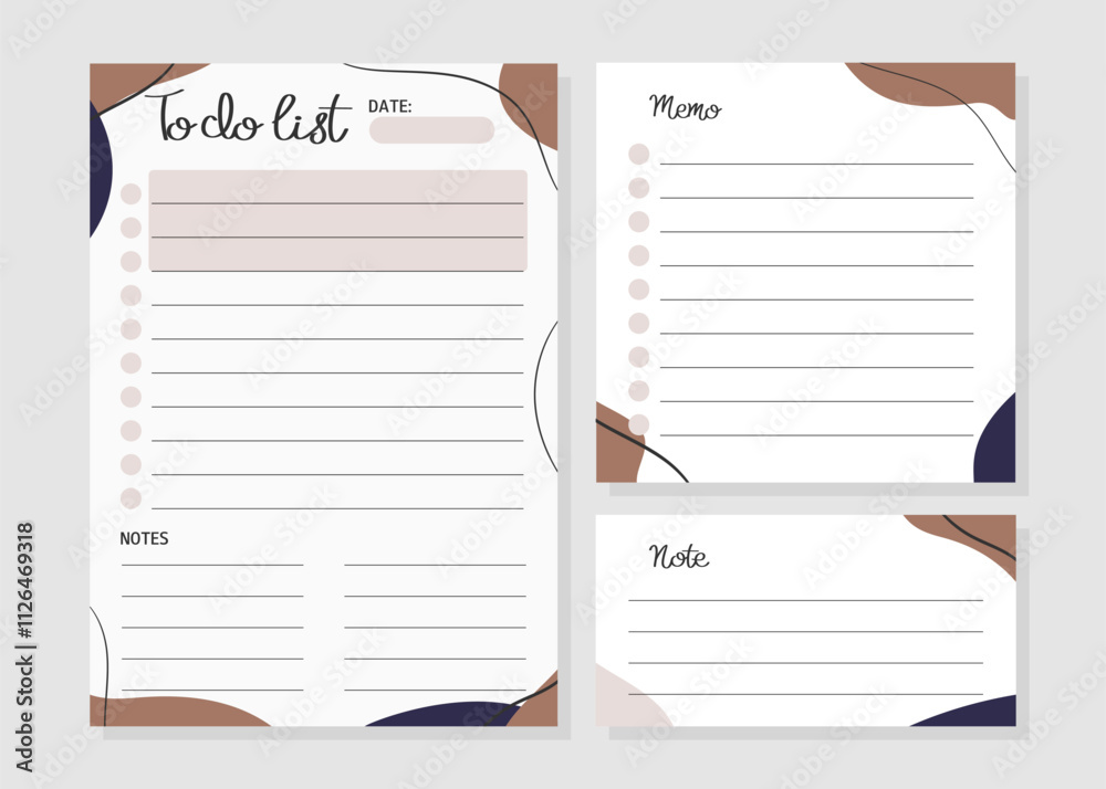 Set of sheets with pattern in trendy color of the 2025 mocha mousse. To ...