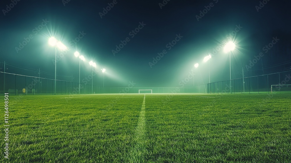 Dynamic Night time Soccer Stadium Field with Floodlights and Scoreboard ...