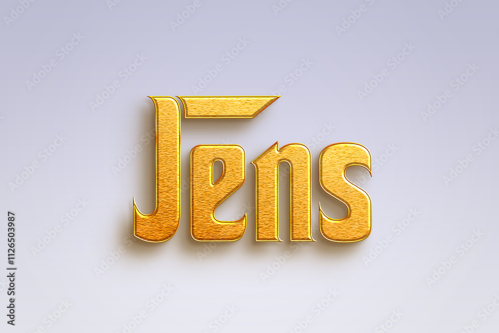 Gold text effect of Deutsche name Jens on light-blue background. Stock ...