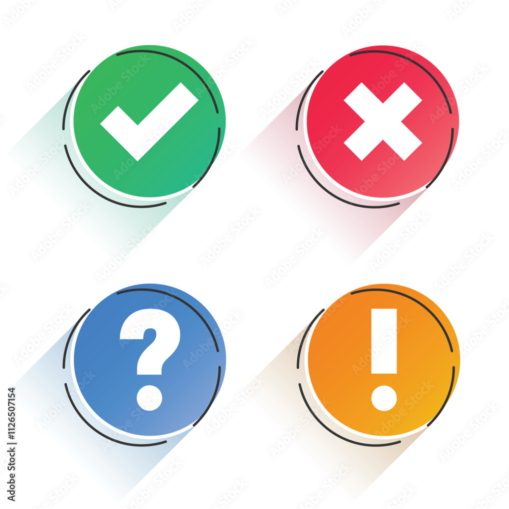 Set of Check Mark, Cross Shape, Question Mark and Exclamation Point ...