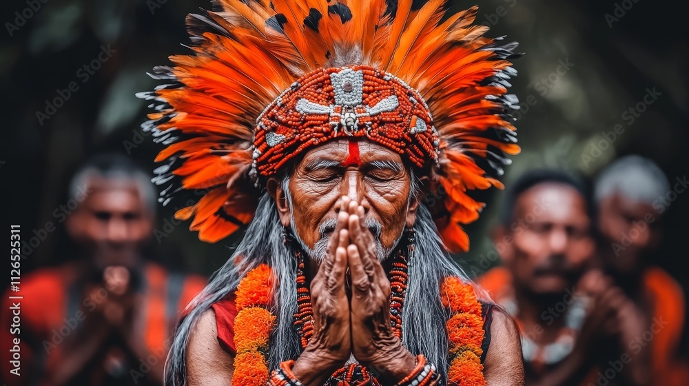 Shaman praying with tribal members, emphasizing cultural traditions ...