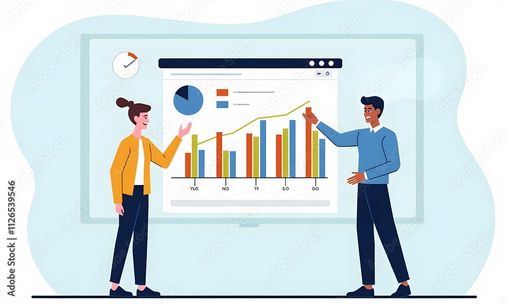 Business people with chart and graph showing growth and success in ... Business people with chart and graph showing growth and success in ...