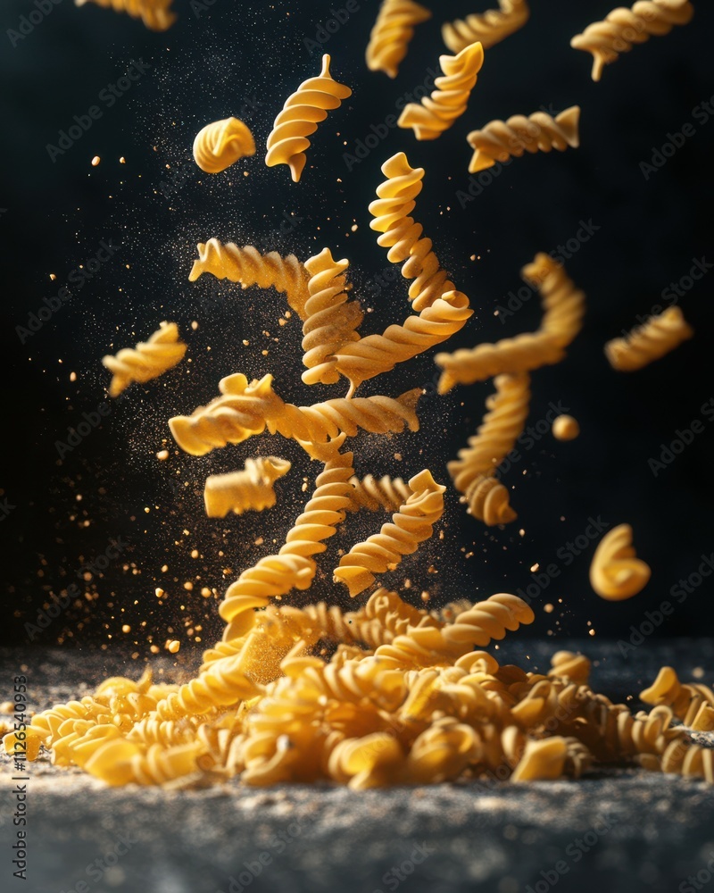 Fusilli pasta falling through the air. Dynamic food image showing ...