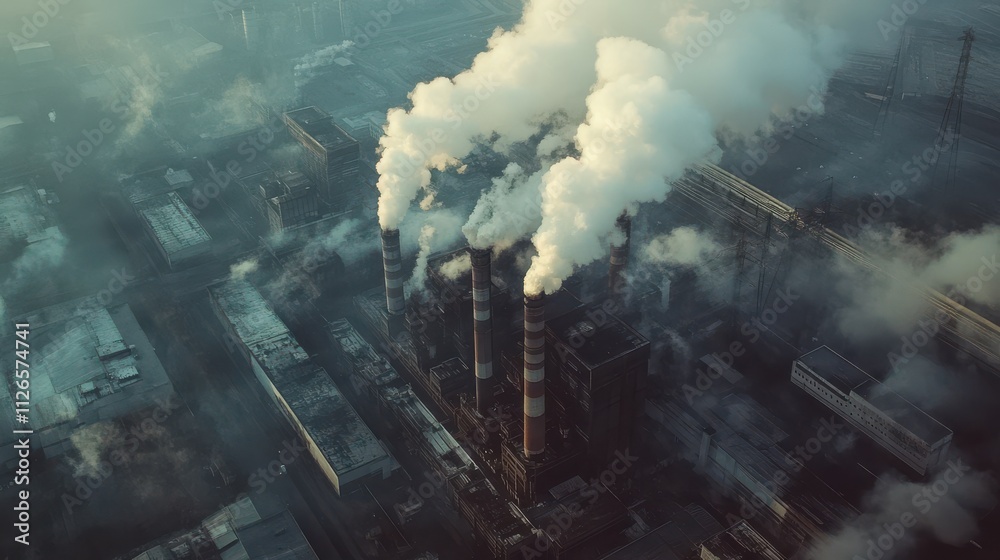 Stockillustrationen Industrial power plant with thick CO2 smoke from ...