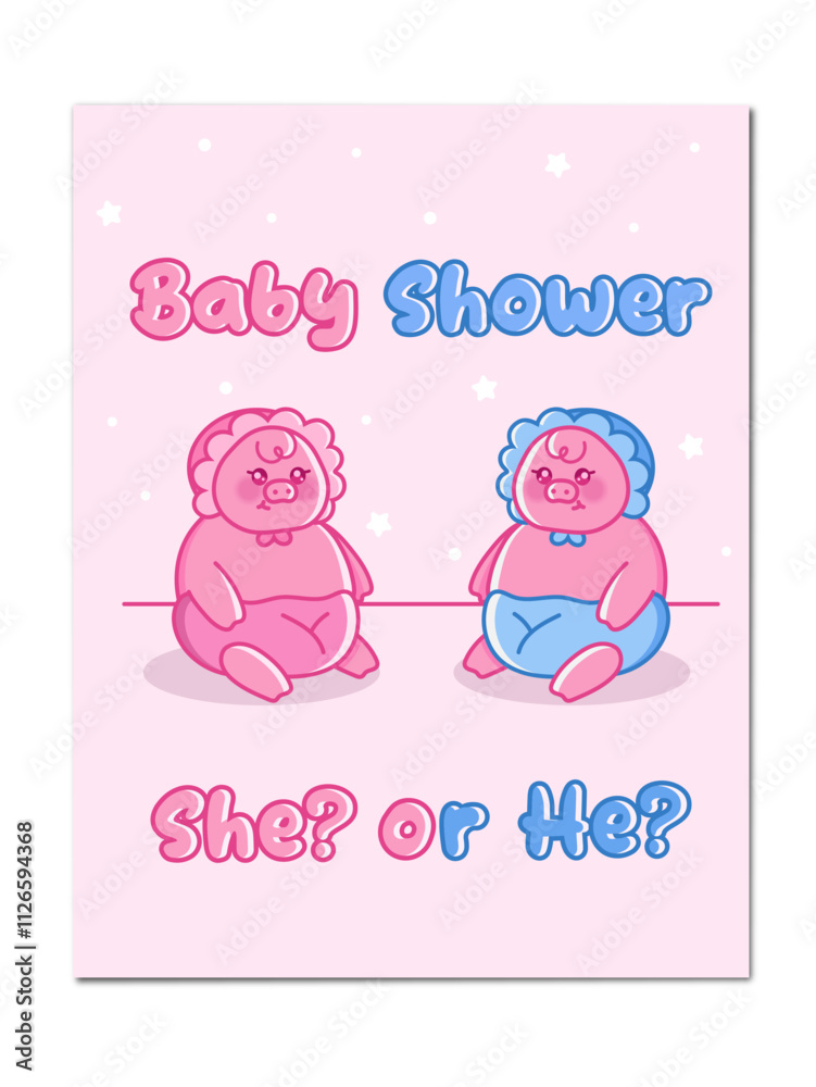 Gender party card template. Cute baby shower invitation cards. Cartoon ...