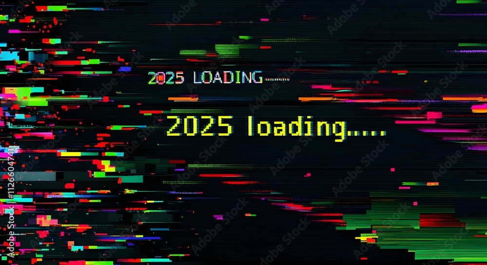 background with code, Pixelated 2025 loading screen with a retro ...