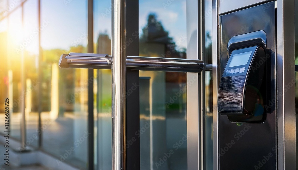 detailed view of modern rfid scanner sensors in entrance gate with ...