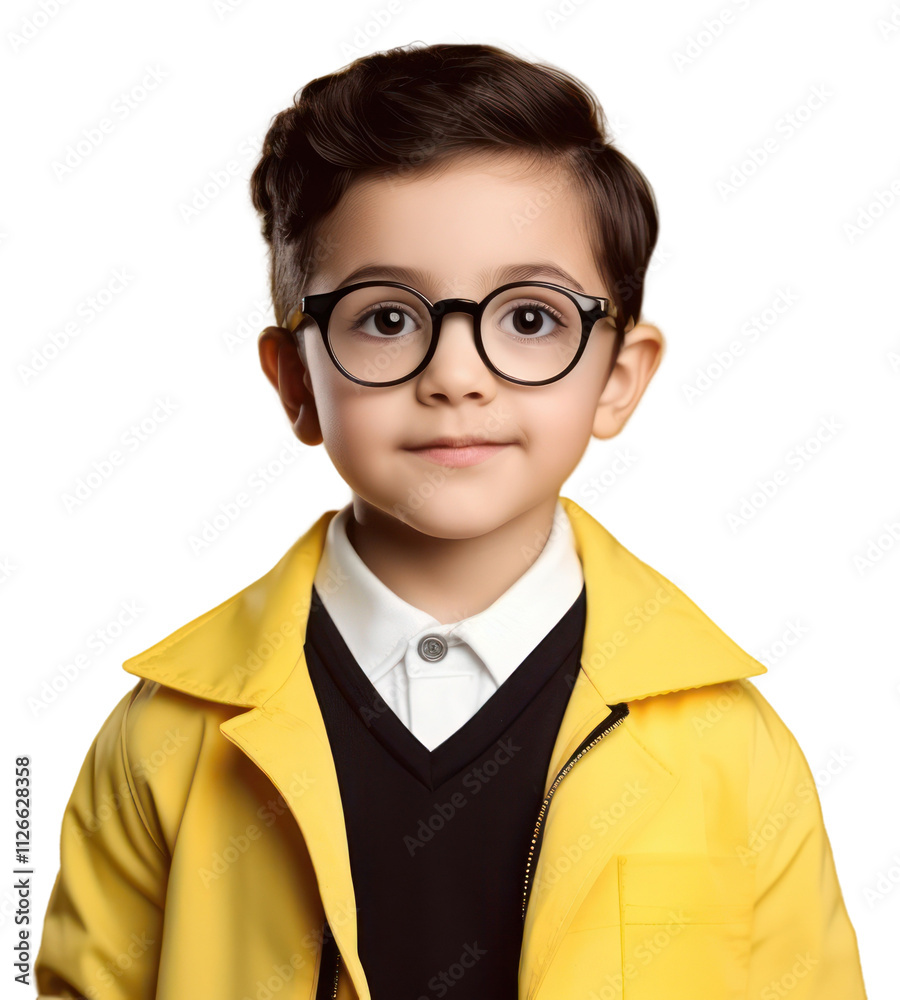PNG Kid study boy Wear glasses portrait yellow photo. Stock Photo ...